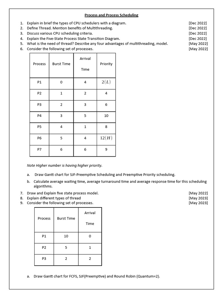 CPU Scheduling & Multithreading Guide | PDF | Scheduling (Computing ...