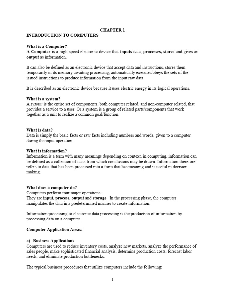1 Introduction To Computers | PDF | Microcomputers | Personal Computers 1 Introduction To Computers | PDF | Microcomputers | Personal Computers
