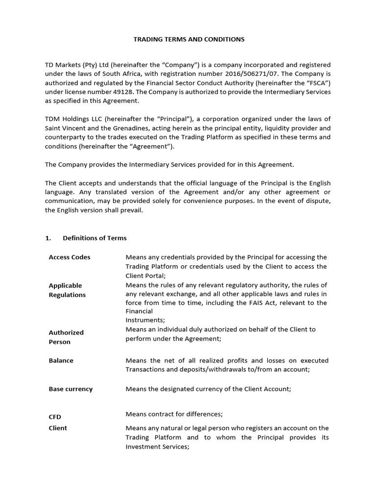 Trading Terms & Conditions Guide | PDF | Margin (Finance) | Derivative ...