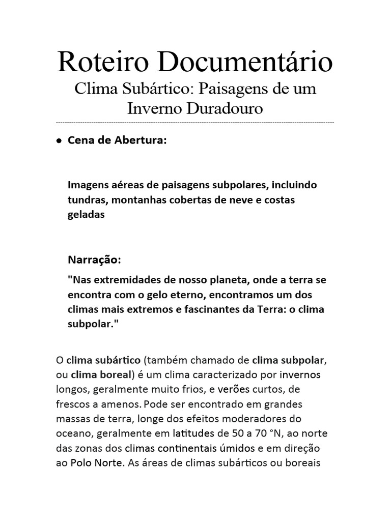 Roteiro Documentário | PDF | Inverno | Geociências