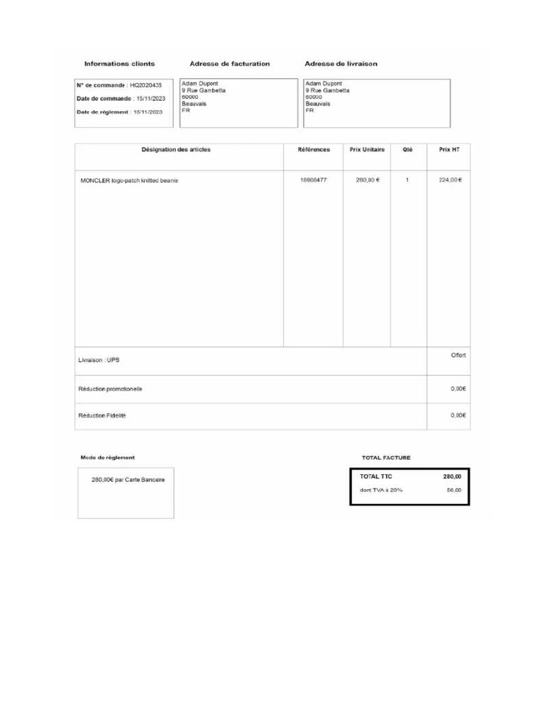 Facture Moncler | PDF