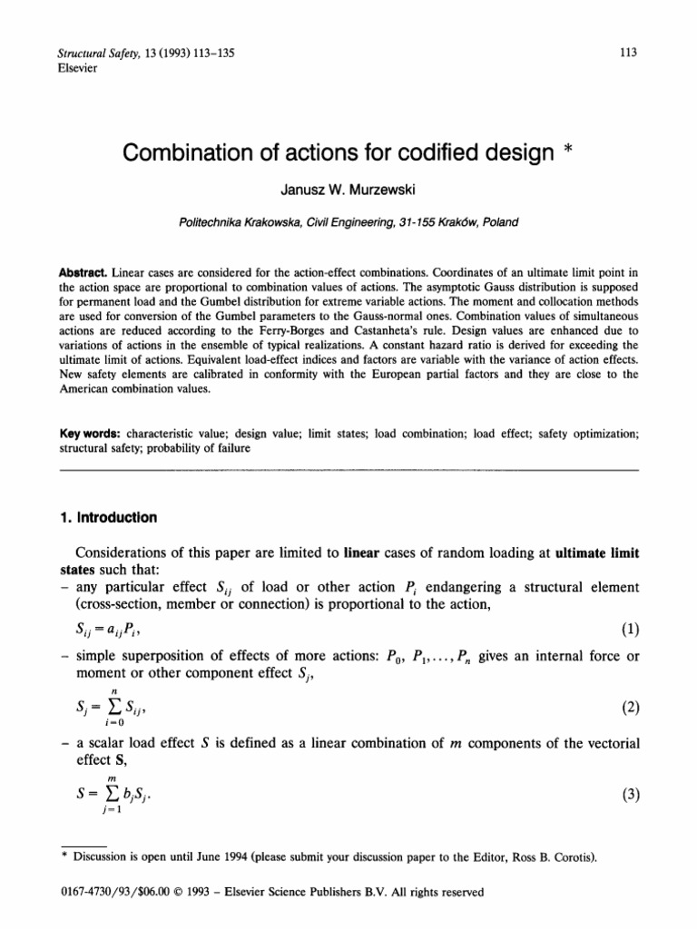 Combination of Actions For Codified Design - 1993 - Structural Safety ...