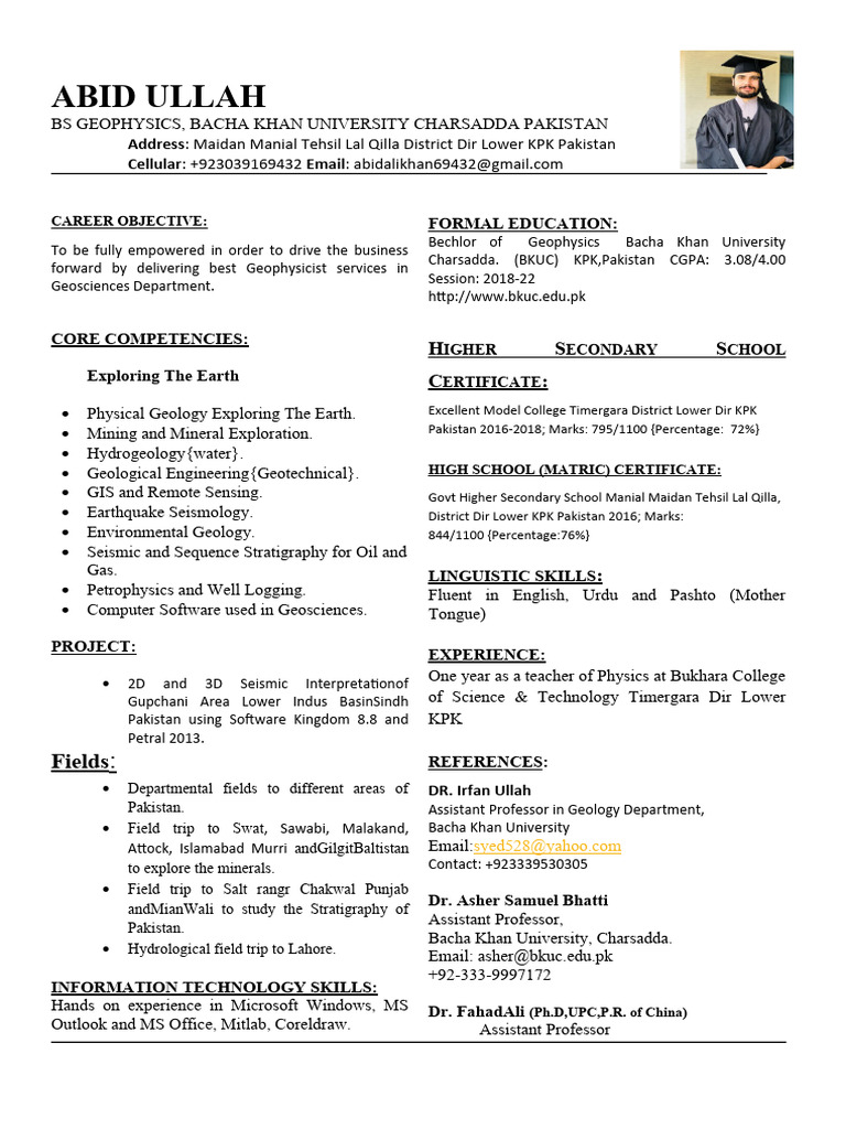 Abid Ali Geophysicist - CV | Download Free PDF | Geophysics | Khyber ...