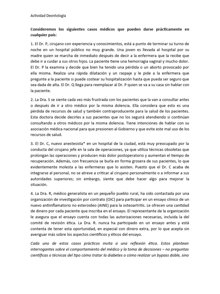 Etica Actividad Casos PDF Hospital Medicina CLINICA