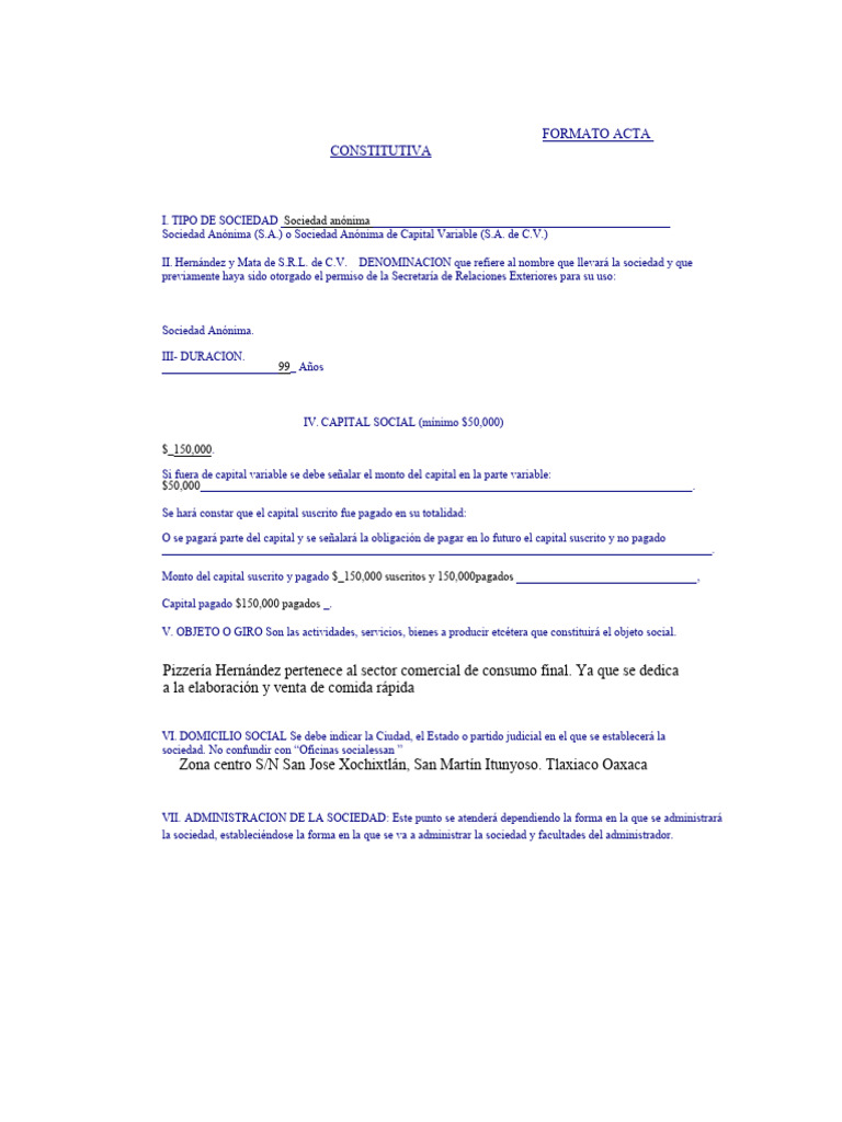 Formato Acta Constitutiva | PDF