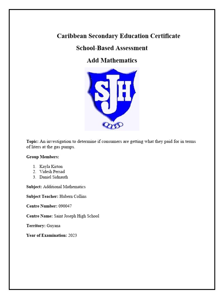 Add Maths SBA | PDF | Filling Station Add Maths SBA | PDF | Filling Station