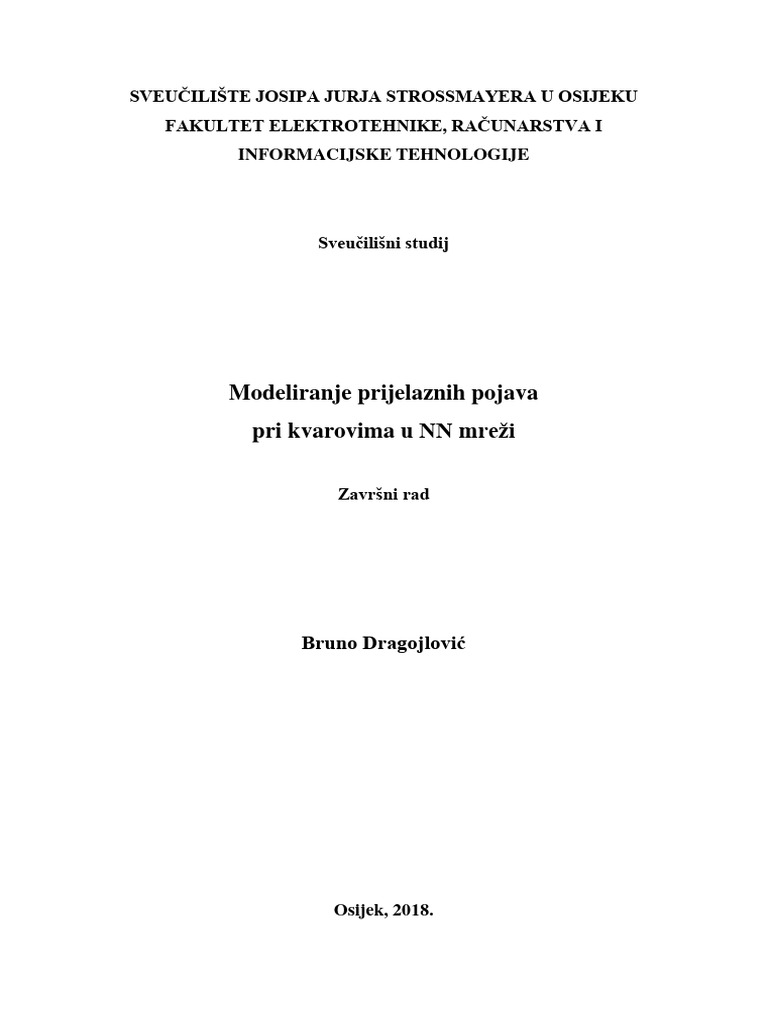 Modeliranje Prijelaznih Pojava Pri Kvarovima U NN Mreži | PDF