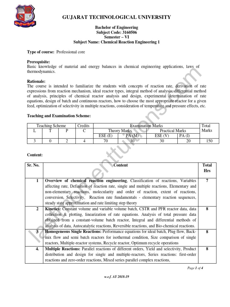 Chemical Reaction Engineering Syllabus | PDF | Chemical Reactor ...