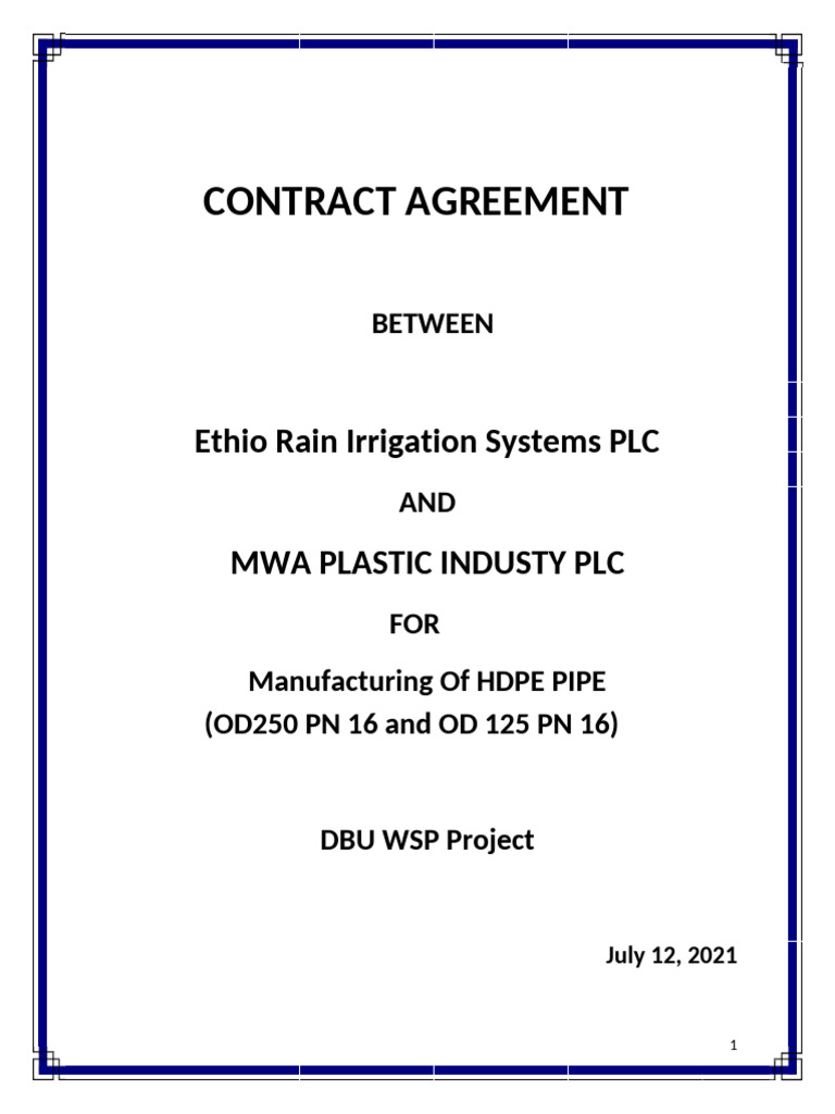 Ethio Rain & MWA Plastic HDPE Pipe Contract | PDF | Pipe (Fluid ...
