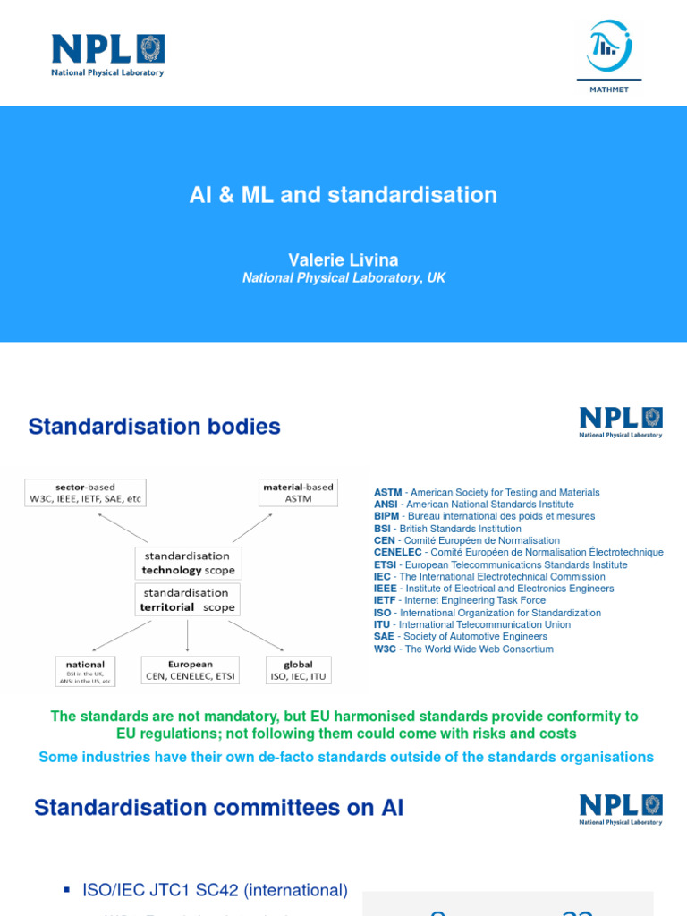 06 AI ML and Standardisation V. Livina | PDF | Standardization | Artificial Intelligence