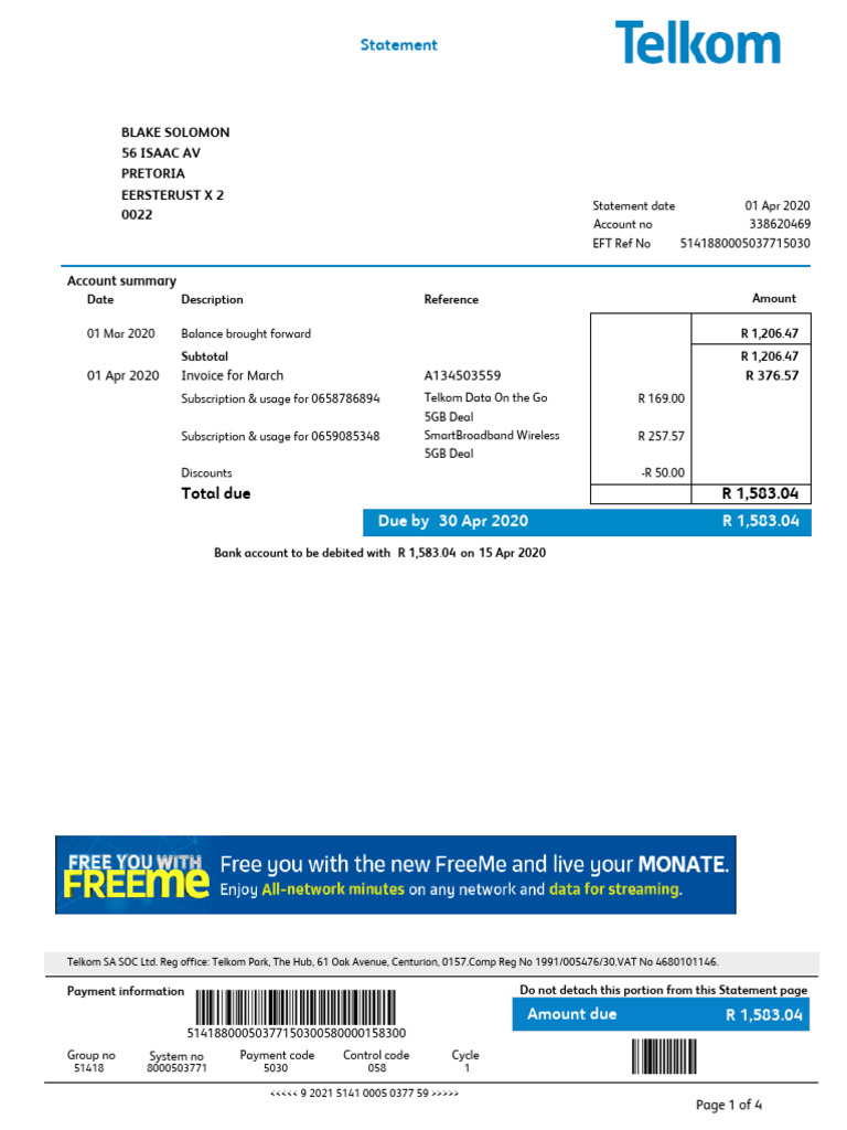 Telkom Invoice 338620469 297 1 | PDF | Invoice | Annual Percentage Rate