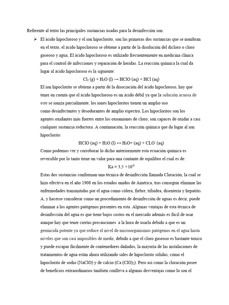 Referente Al Texto Las Principales Sustancias Usadas para La Desinfección Son | Descargar gratis ...