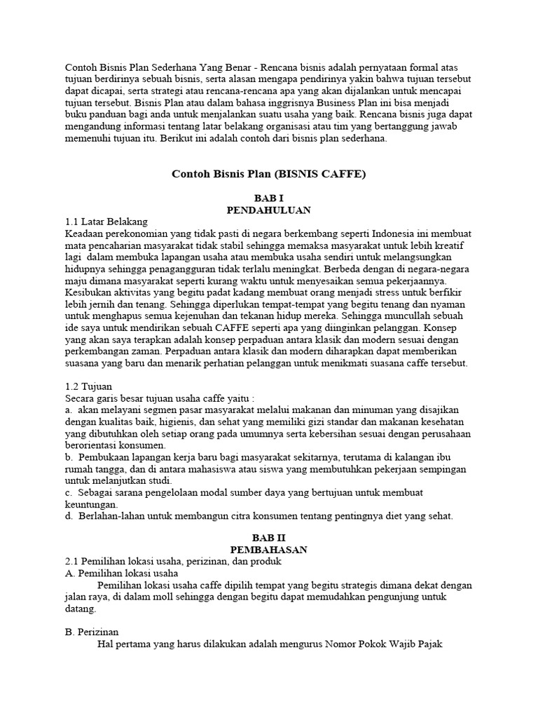 Contoh Bisnis Plan Darling | PDF