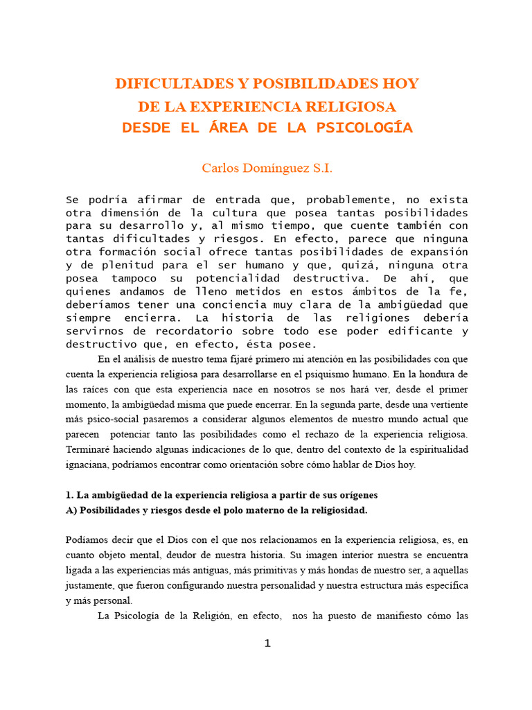 Domínguez - Experiencia Religiosa | PDF | Experiencia | Dios