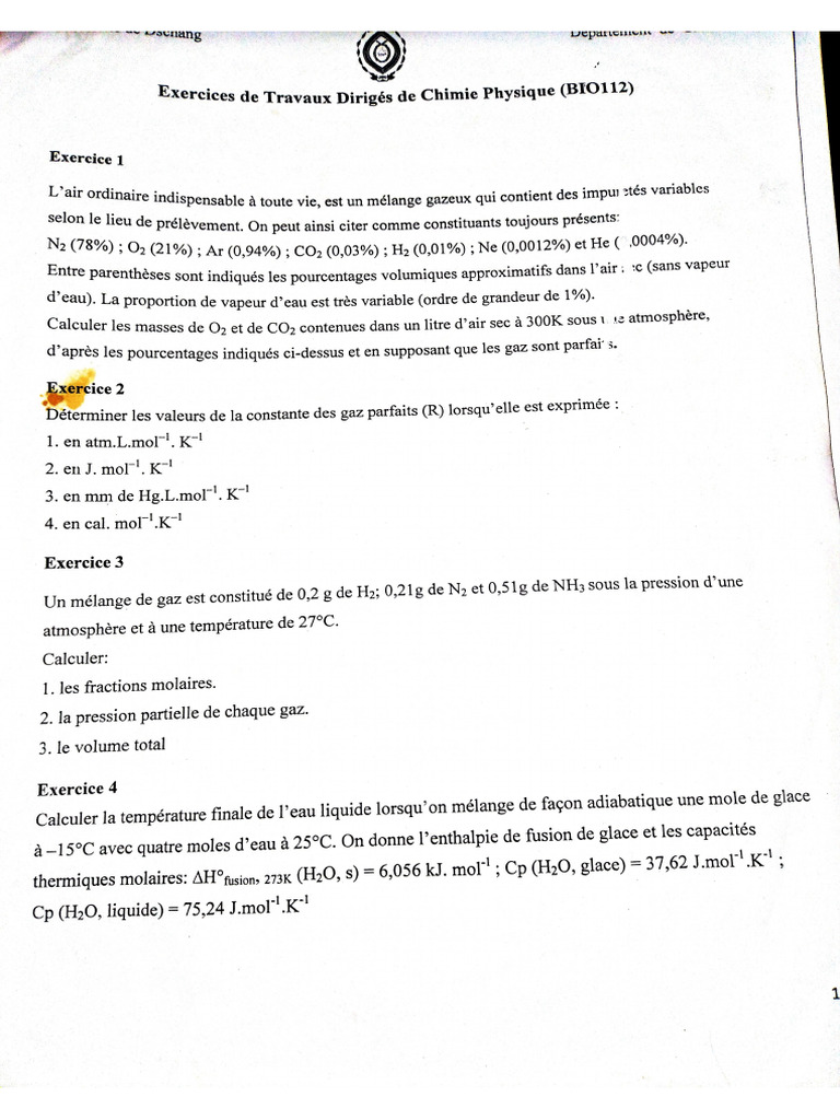 TD Chimie Physique | PDF