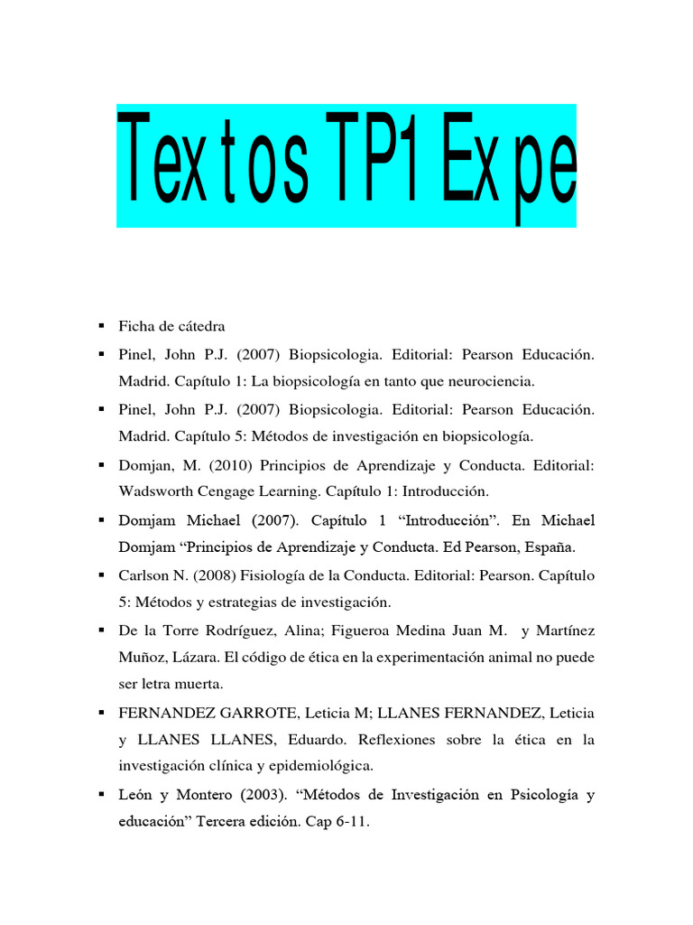 Textos TP Expe | PDF | Sicología | Neurociencia conductual