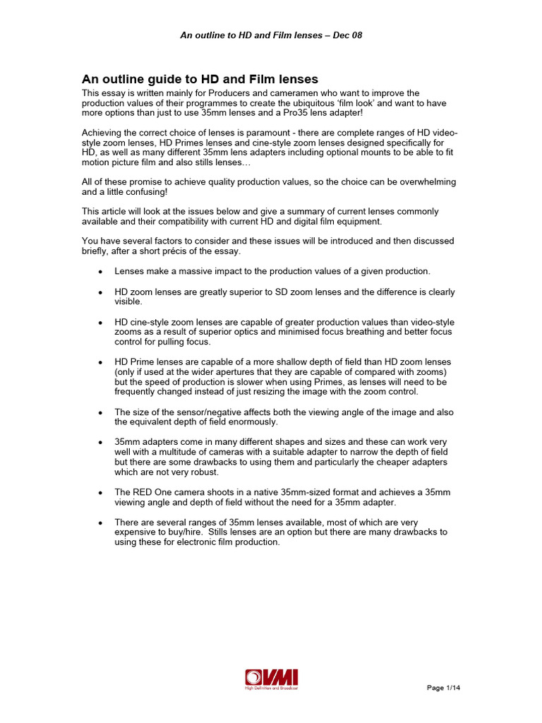 Guide To HD and Film Lenses | PDF | Camera Lens | Zoom Lens