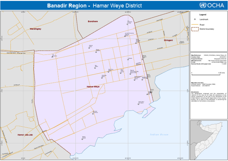 OCHASom Administrative Map Banadir HamarWeyne A3 | PDF | Geodesy ...
