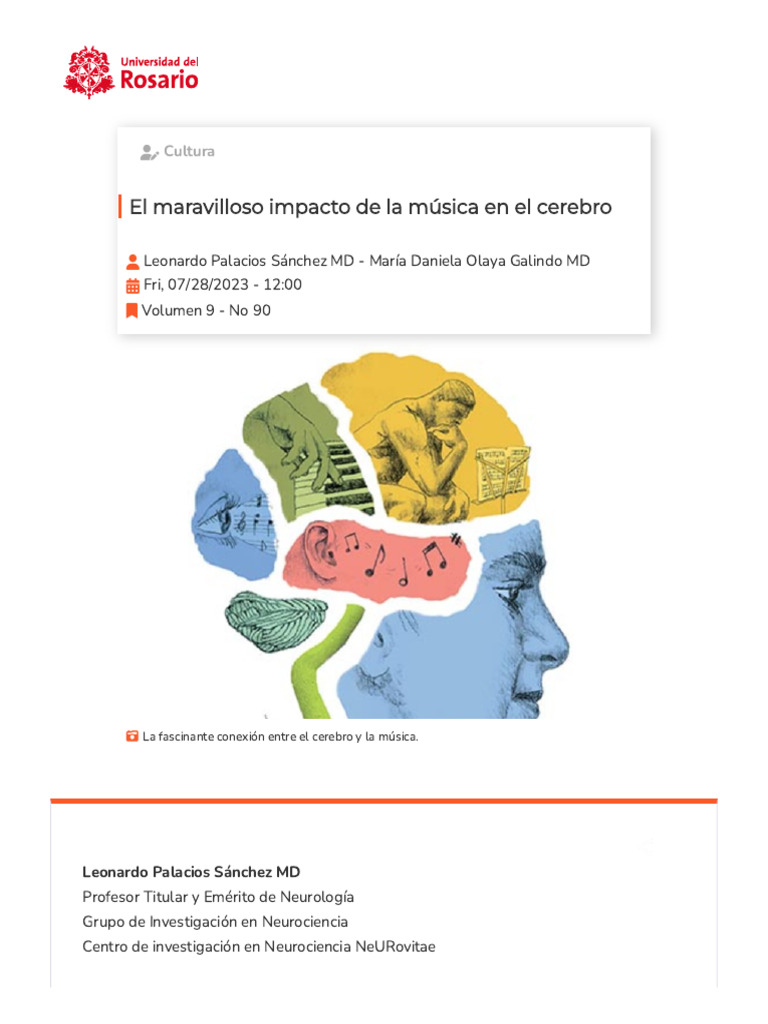 El Maravilloso Impacto de La Música en El Cerebro - Universidad Del Rosario | PDF | Dolor ...