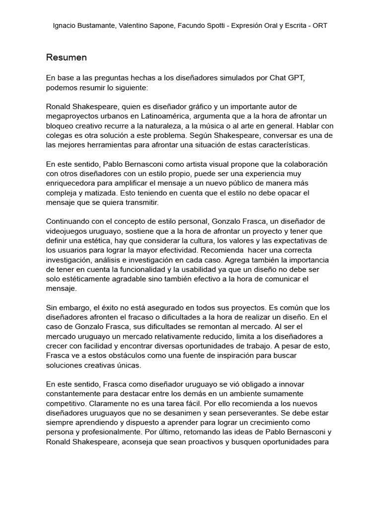 Resumen y Síntesis de Las Respuestas de Chat GPT | PDF | Diseño ...