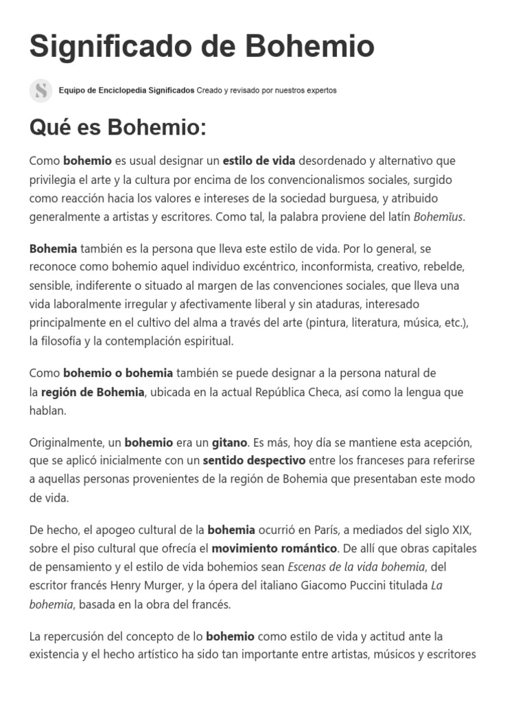 Significado de Bohemio (Qué Es, Concepto y Definición) - Enciclopedia ...