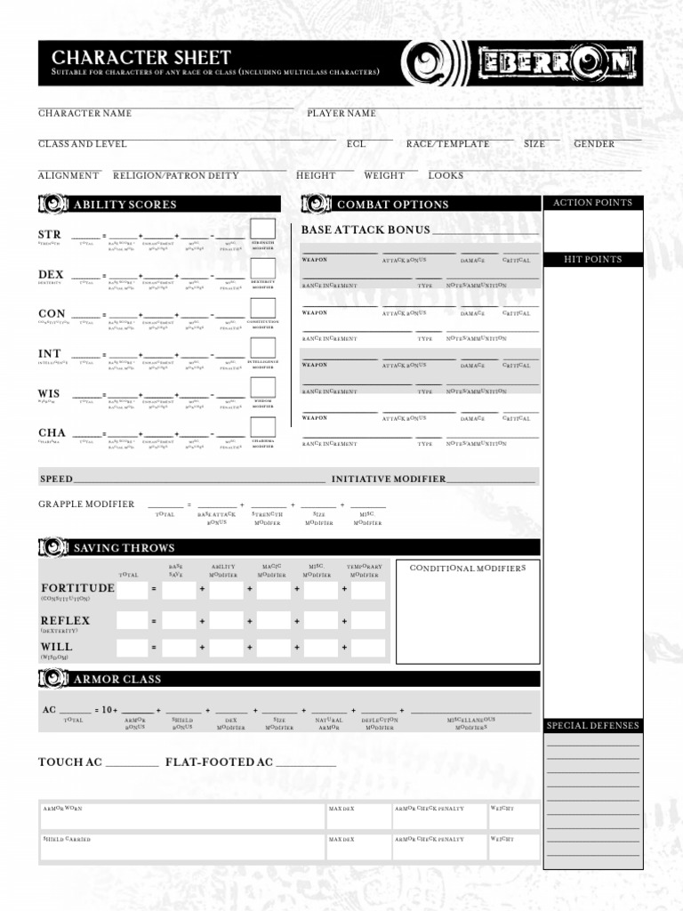 Eberron Character Sheets (Base) | PDF | Gary Gygax Games | Dungeons ...