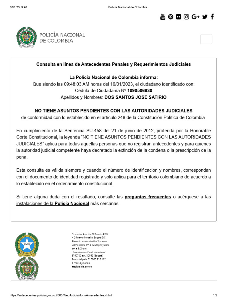 G. Certificado Judicial RL - Apoderado | PDF | Documento de identidad | Colombia