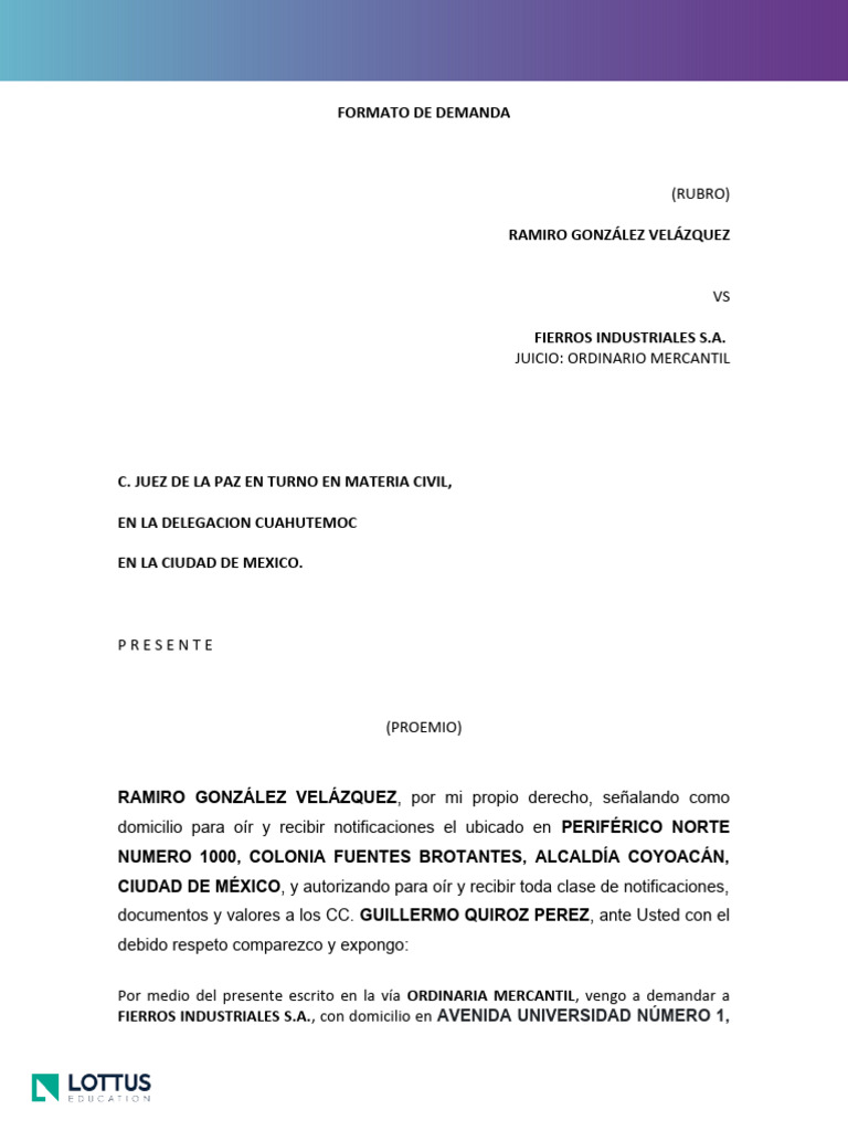 Formato Demanda - DERE0005 | PDF | Justicia | Crimen y violencia