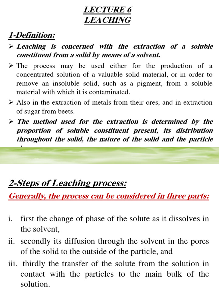 Lec (6) Leaching | PDF | Solubility | Liquids