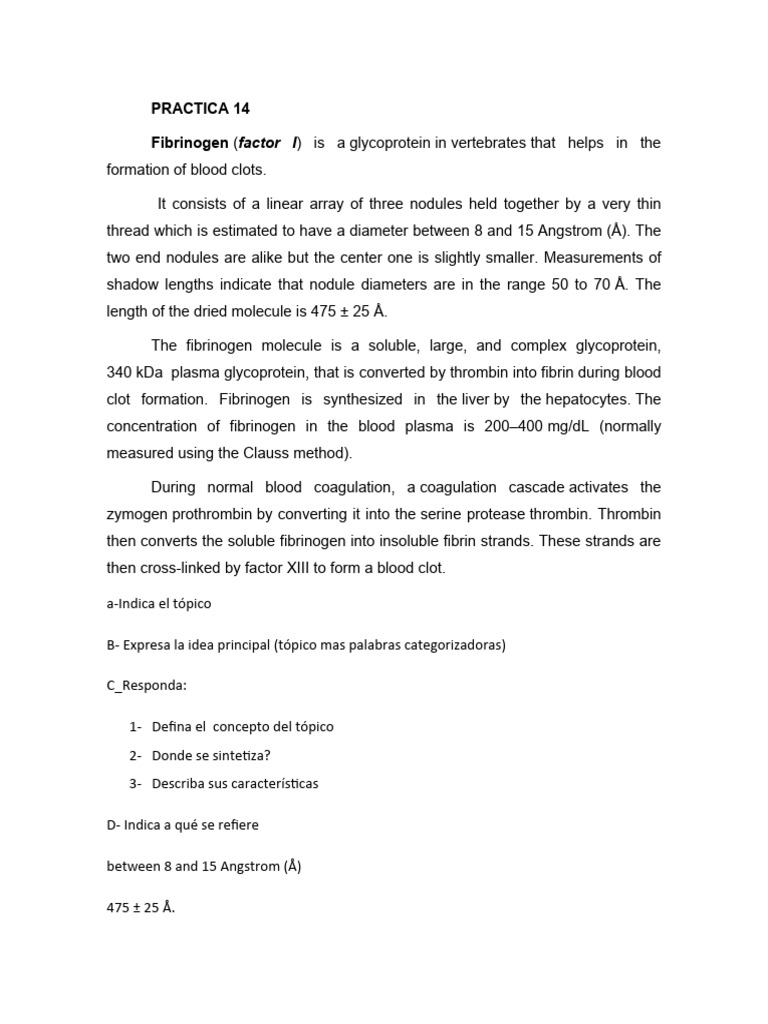 PRACTICA 14 Fibrimogens | PDF