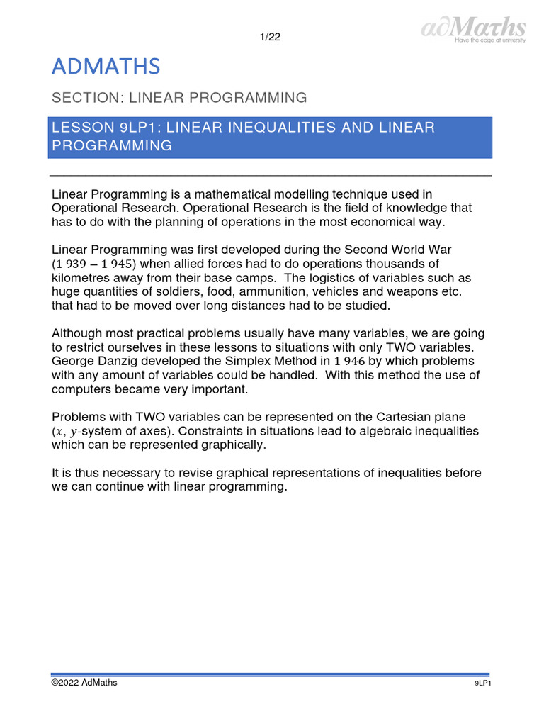 Admaths: Section: Linear Programming | PDF | Linear Programming ...