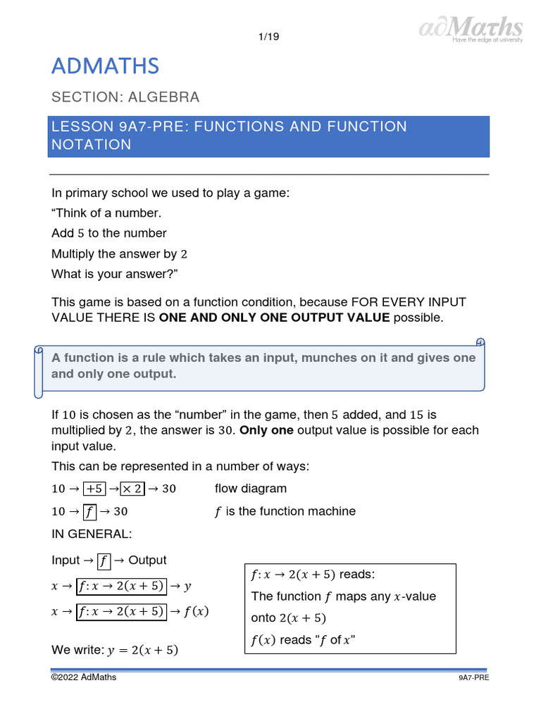 9A7-PRE Functions and Function Notations | PDF | Function (Mathematics ...