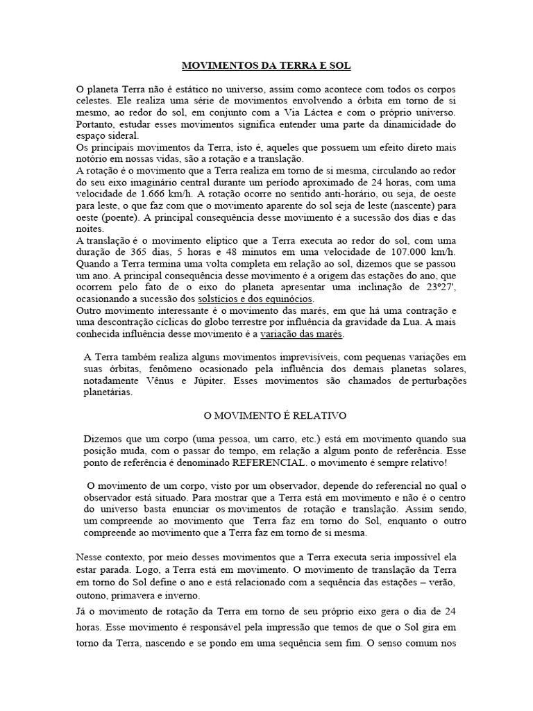 Movimentos Da Terra e Sol U.C Ii 1B | PDF | Terra | Sol