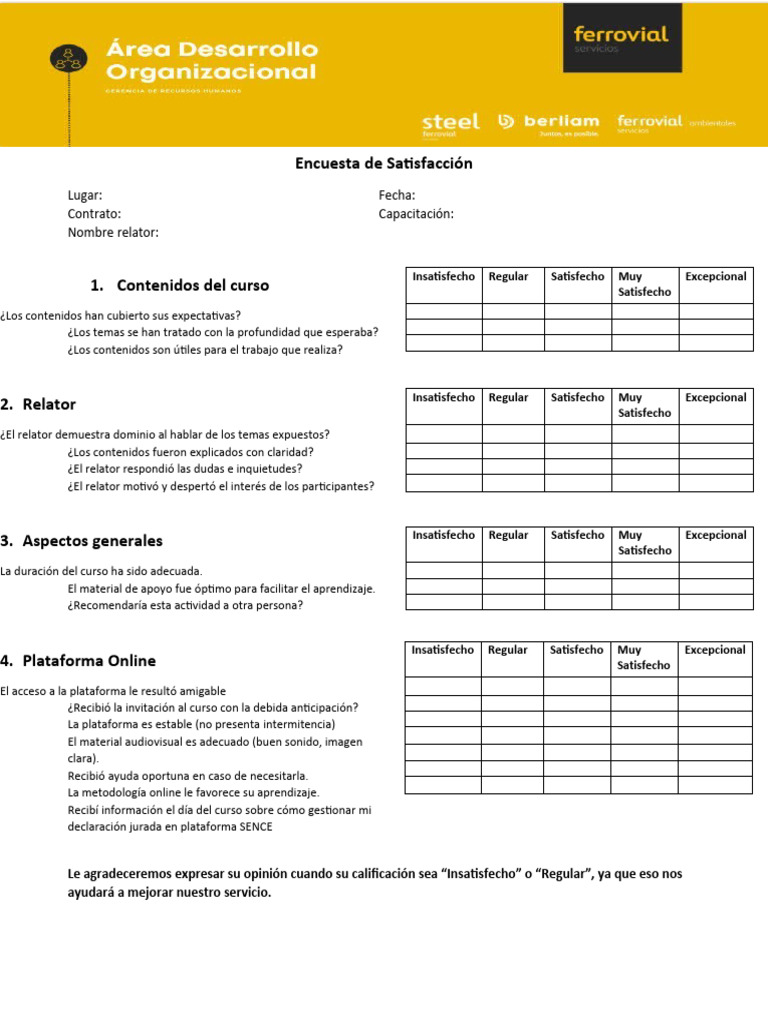 Encuesta de Satisfacción del Curso Online | PDF | Aprendizaje ...