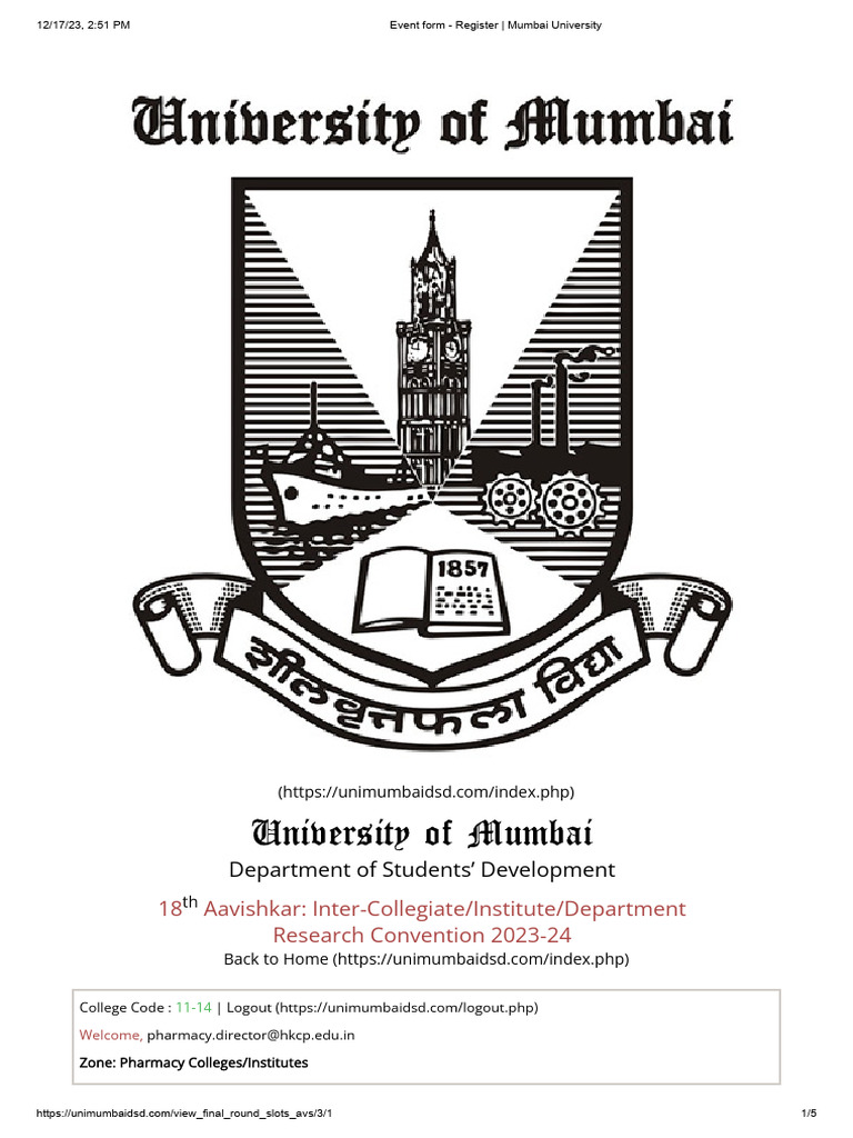 Mumbai University Research Event Slots | PDF
