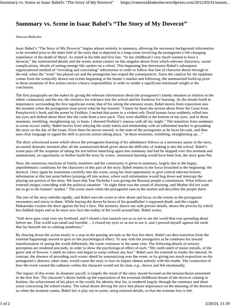 Summary vs. Scene in Babel's Dovecot | PDF | Art | General Fiction