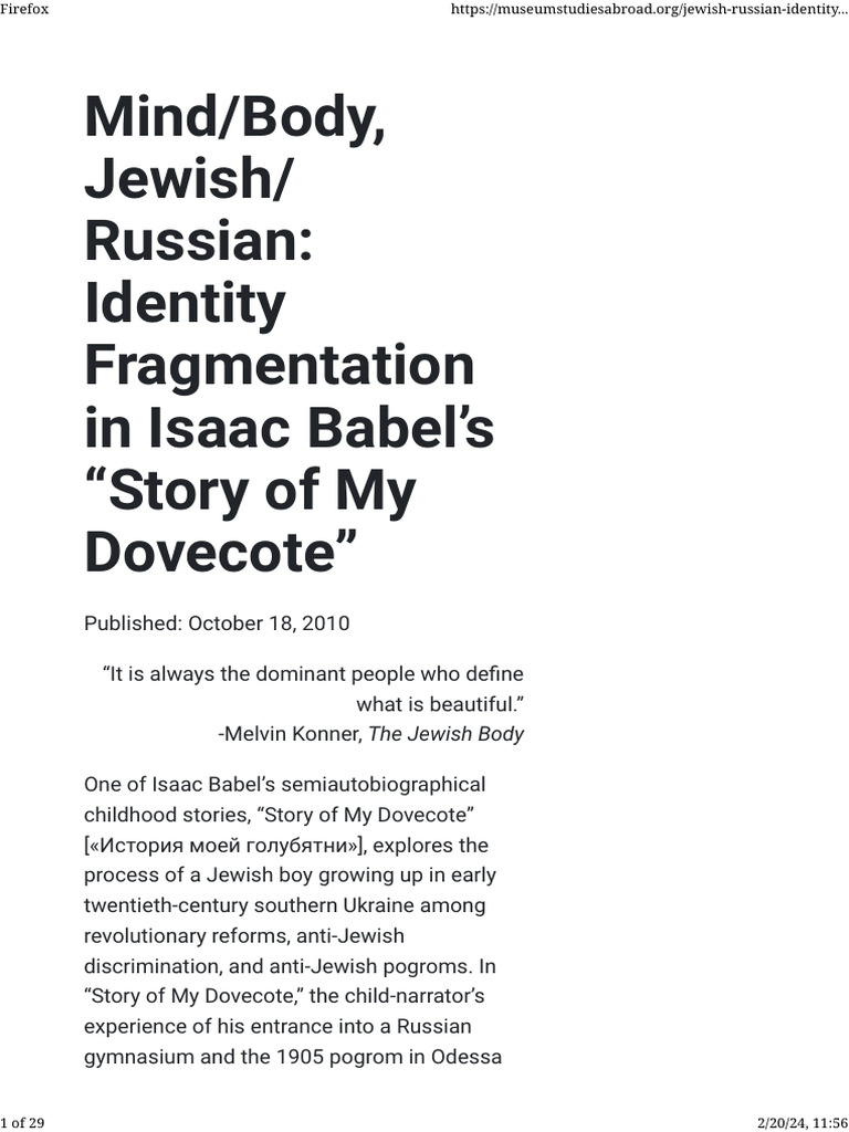 Mind - Body, Jewish - Russian Identity Fragmentation in Isaac Babel's ...