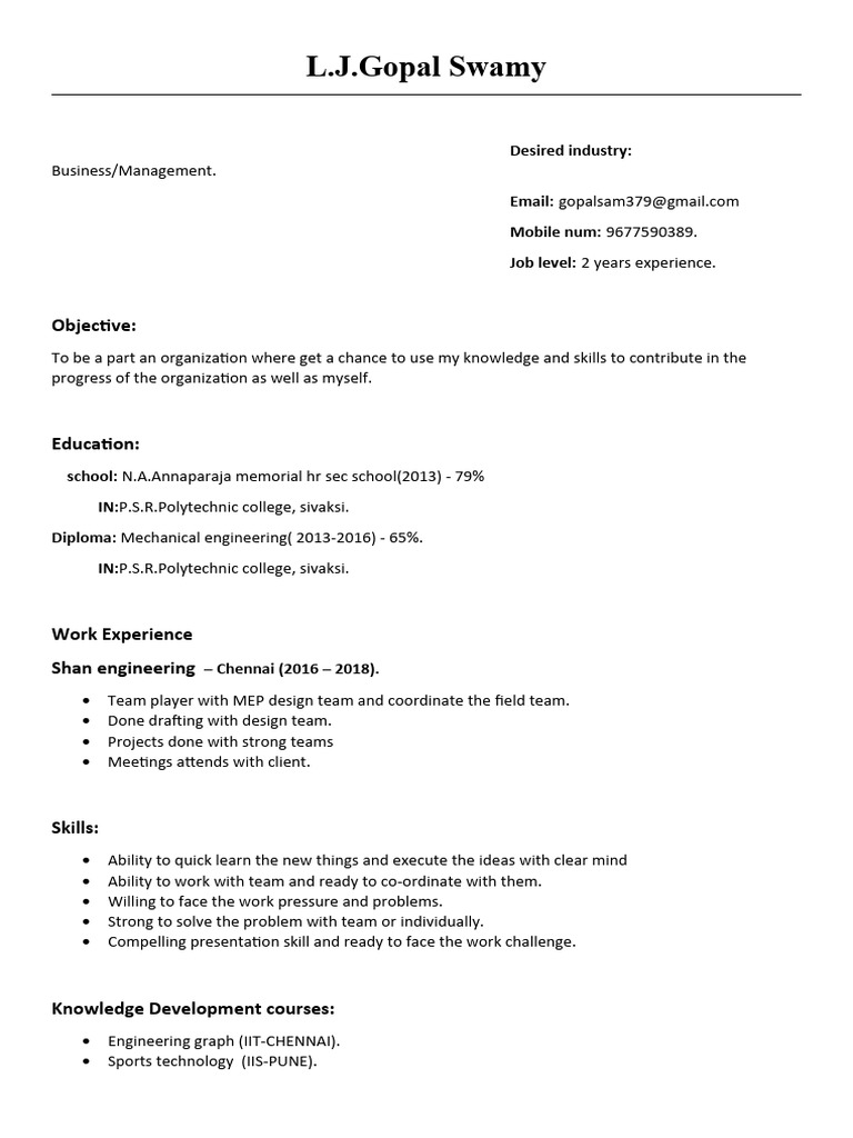 Gopal Resume Up Date | PDF | Career & Growth