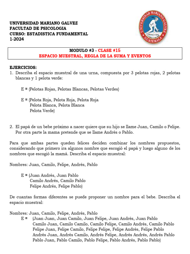 Clase #15 Del Día 18-05-2024, Espacio Muestral, Probabilidad y Eventos - COMPLETO | PDF ...