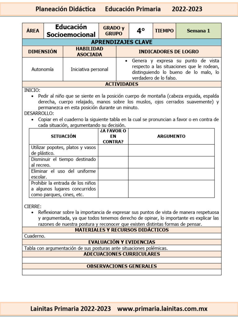 Enero - 4to Grado Educación Socioemocional (2022-2023) | PDF ...