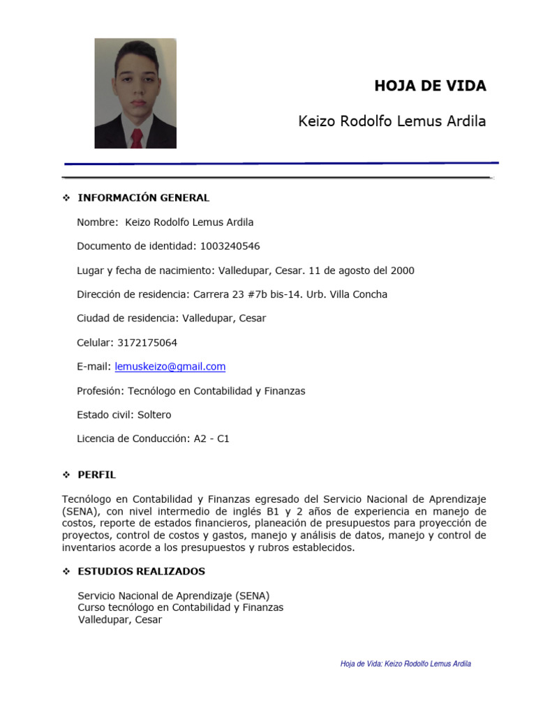 CV - Keizo Rodolfo Lemus Ardila | PDF | Contabilidad | Microsoft