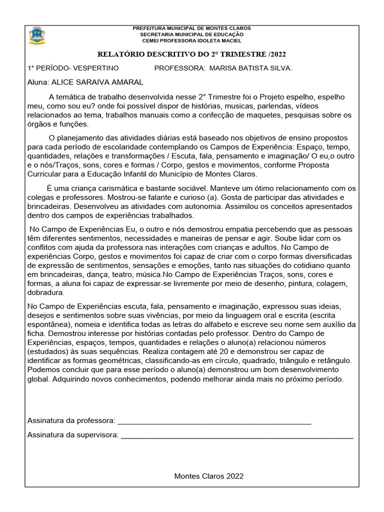 Relatório Individual 2° Trimestre | PDF | Pensamento | Empatia