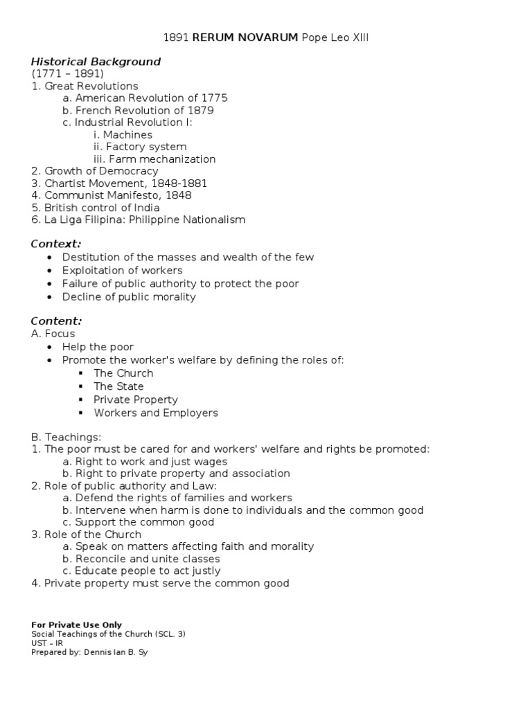 Summary of The Social Doctrines | PDF | Catholic Social Teaching ...