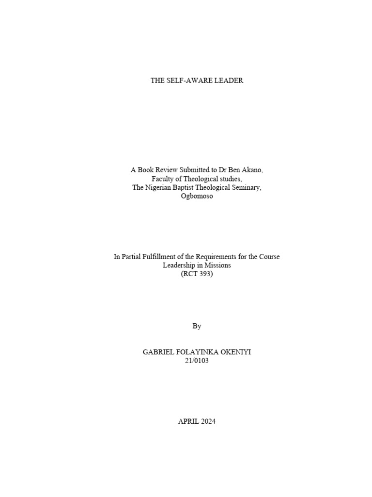 Book Review - THE SELF-AWARE LEADER | PDF | Leadership | Self Awareness
