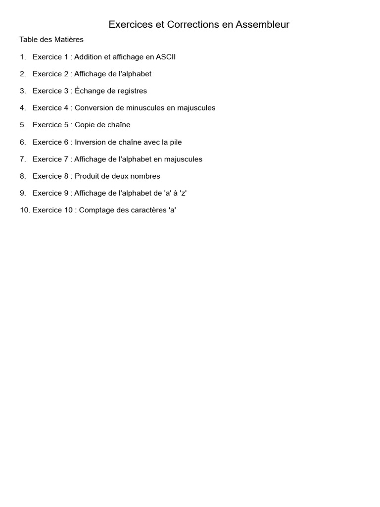 Exercices Corrigés en Assembleur | PDF | Assembleur | Informatique