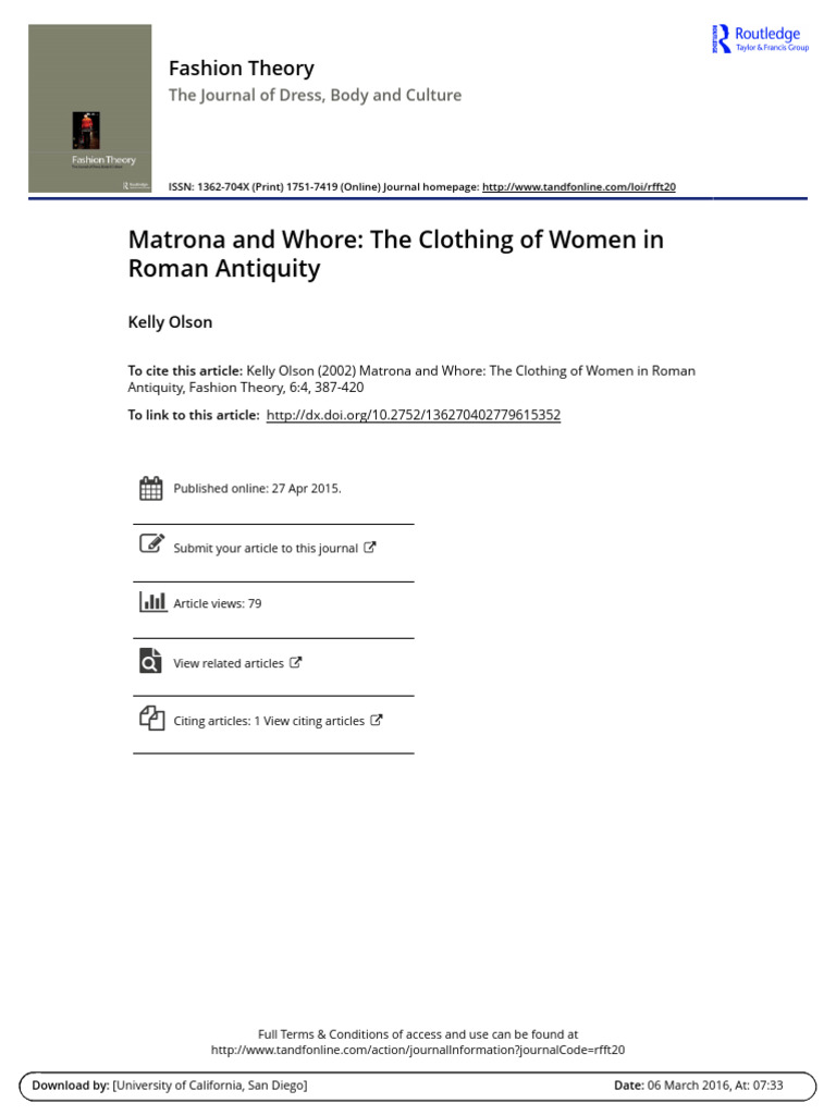 Matrona and Whore: The Clothing of Women in Roman Antiquity: Fashion ...