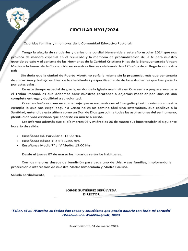 Circular 01-2024 (Direccion) | PDF