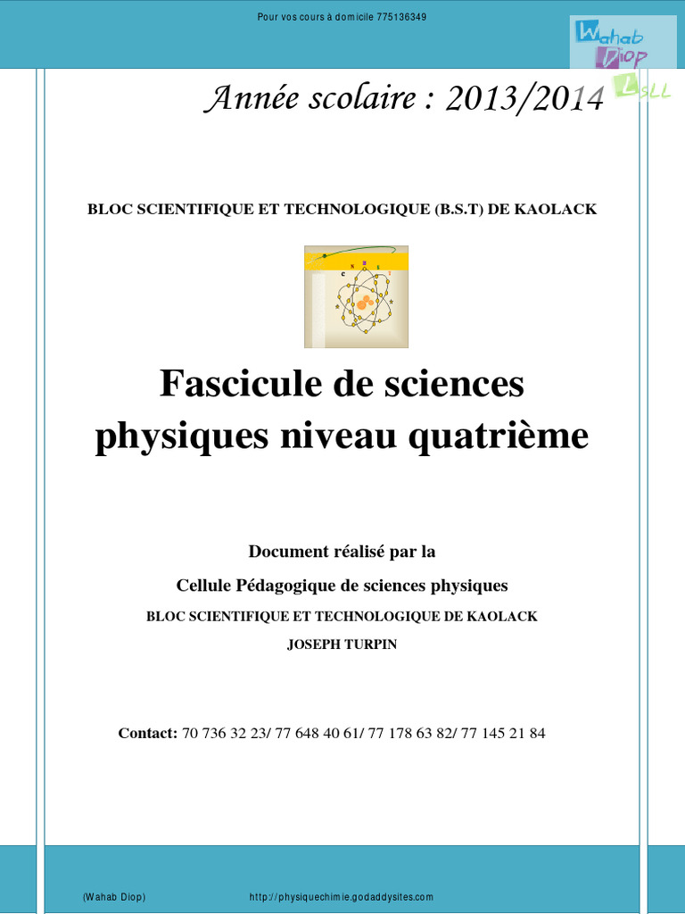 FASCICULE PC 4èm - Wahabdiop | PDF | Condensation | Atomes
