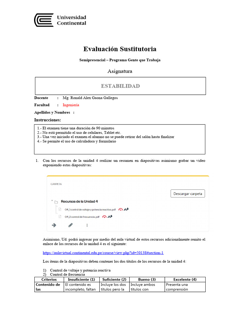 Evaluacion Sustitutoria Estabilidadv | PDF | Aprendizaje