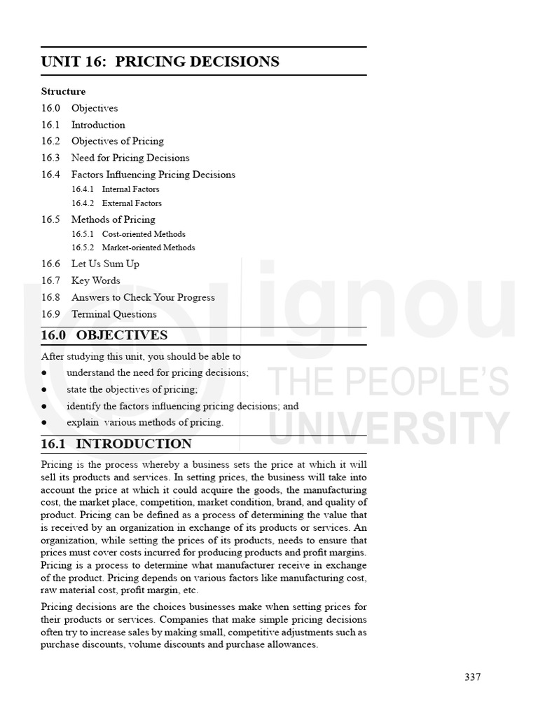 Factors Influencing Pricing Decisions | PDF | Pricing | Marketing